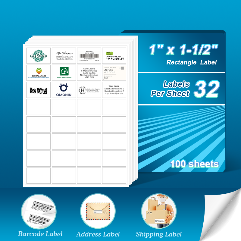 1" x 1 1/2" Blank Rectangle Labels 32 Labels Per Sheet/100 Sheets ...