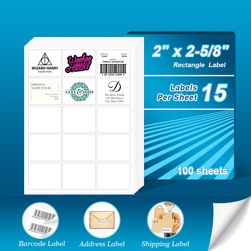 2" x 2-5/8" Blank Rectangle Labels 15 Labels Per Sheet/100 Sheets ...