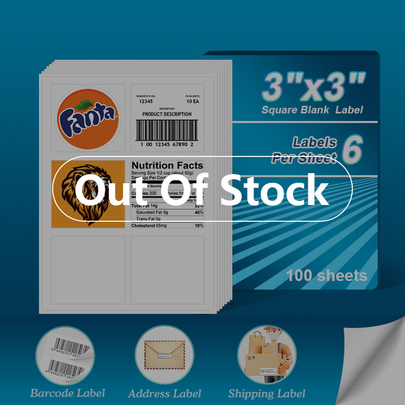 3"x3" Square Blank Label 6 Labels Per Sheet/100 Sheets – Pony Packaging