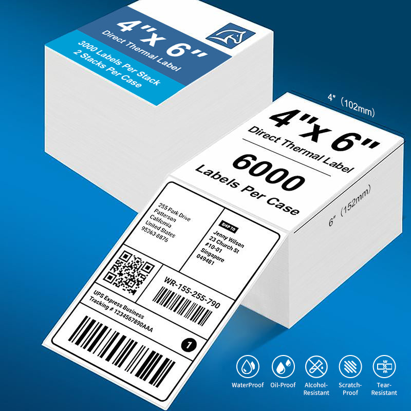 4" x 6" Direct Thermal Labels 2 Stacks 6000 Labels – Pony Packaging