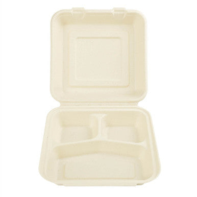Sample 3 Compartment 10x10x3 Clamshell Container Fiber – Pony Packaging