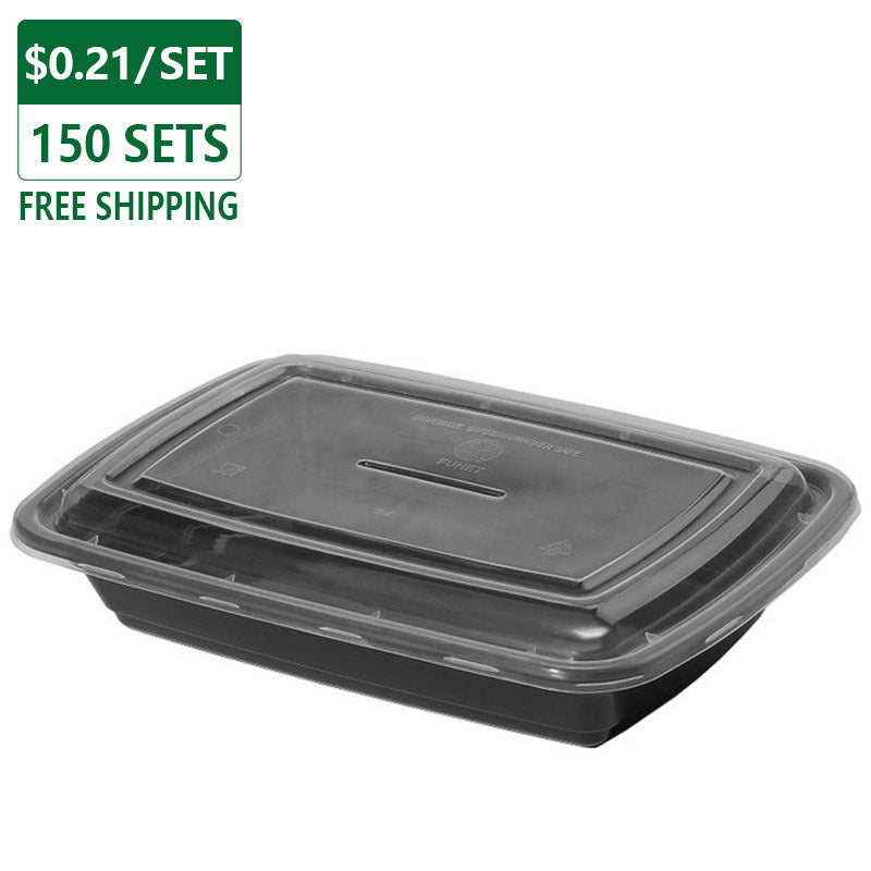 30 oz Plastic To Go Containers with Lids Black 150 Set – Pony Packaging