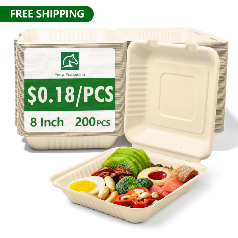 8"x8"x3" Clamshell Takeout Food Containers 200 pcs – Pony Packaging