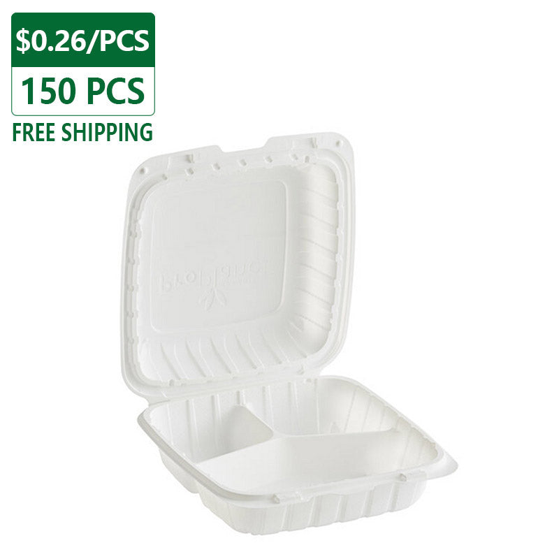 8'' 3 Compartments Microwaveable Plastic Clamshell Food Containers 150 ...