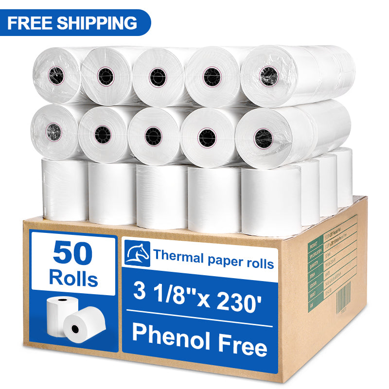 3 1/8" x 230' Thermal Receipt Paper 50 Rolls Fit All POS Cash Registers ...