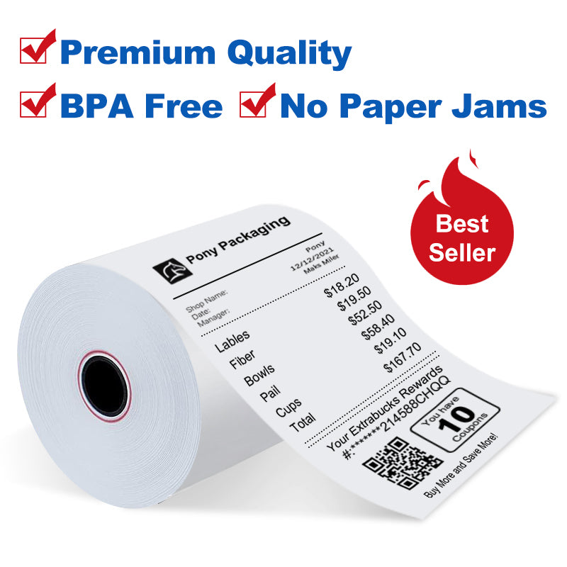3 1/8" x 230' Thermal Receipt Paper 50 Rolls Fit All POS Cash Registers | Pony Packaging