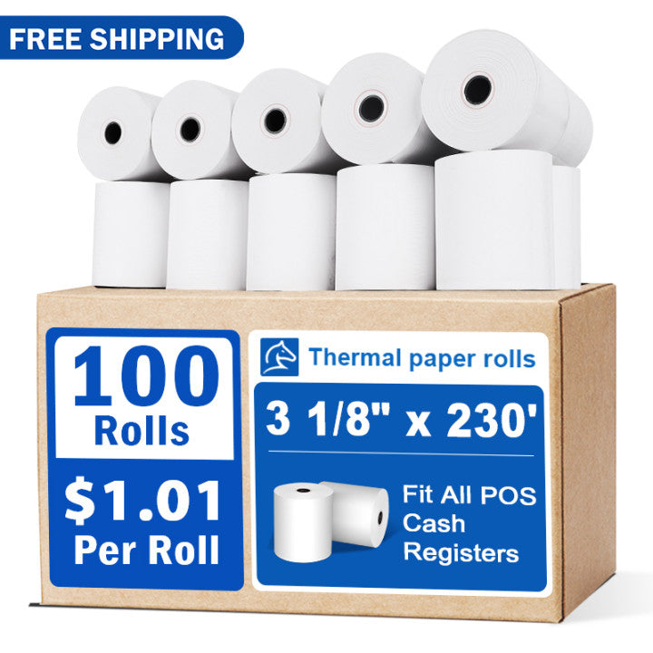 3 1/8" x 230' Thermal Receipt Paper 100 Rolls Fit All POS Cash ...